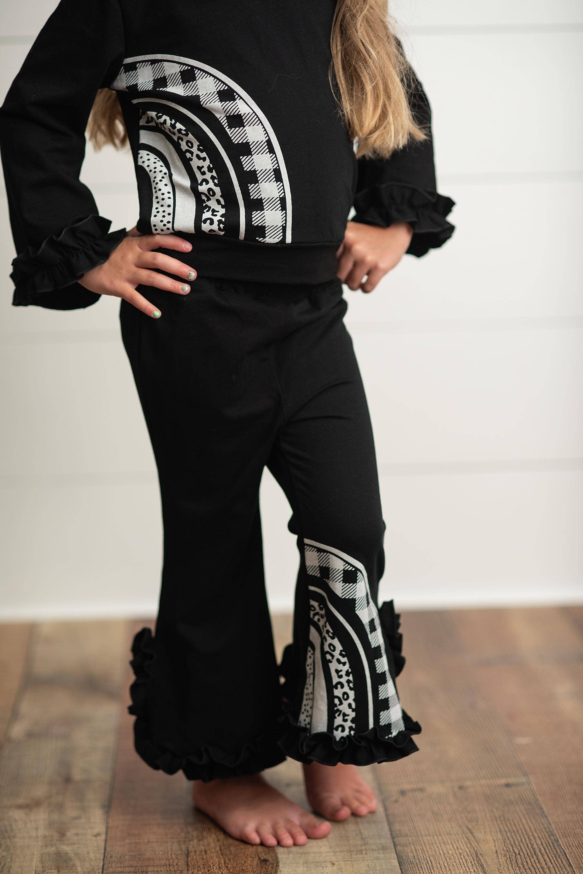 Kids Black & White Rainbow Check Hooded Ruffle Pocket Set – Lollipop Lane