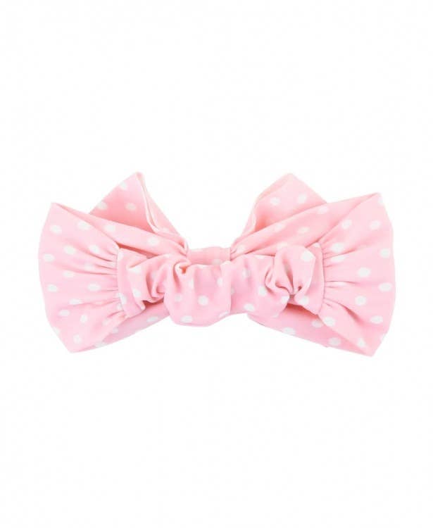 Girls Pink Polka Dot Swim + Active Bow Headband – Lollipop Lane